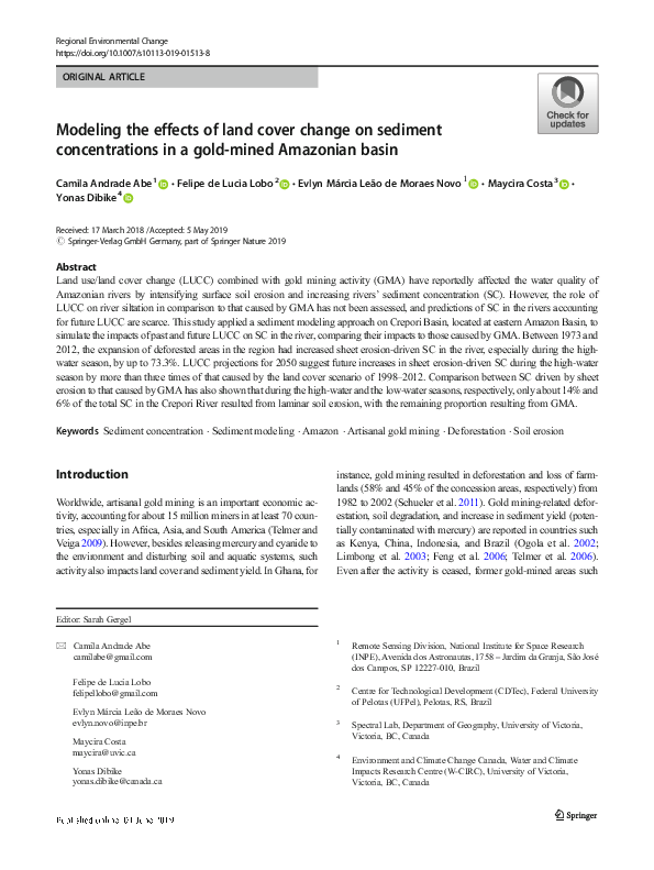(PDF) Modeling the effects of land cover change on sediment concentrations in a gold-mined ...
