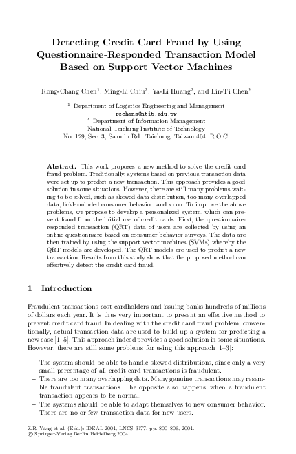 (PDF) Detecting Credit Card Fraud by Using Questionnaire-Responded Transaction Model Based on ...