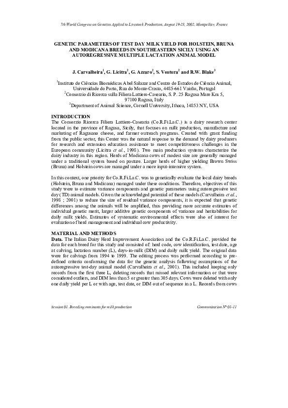 (PDF) Genetic parameters of test day milk yield for Holstein, Bruna and ...