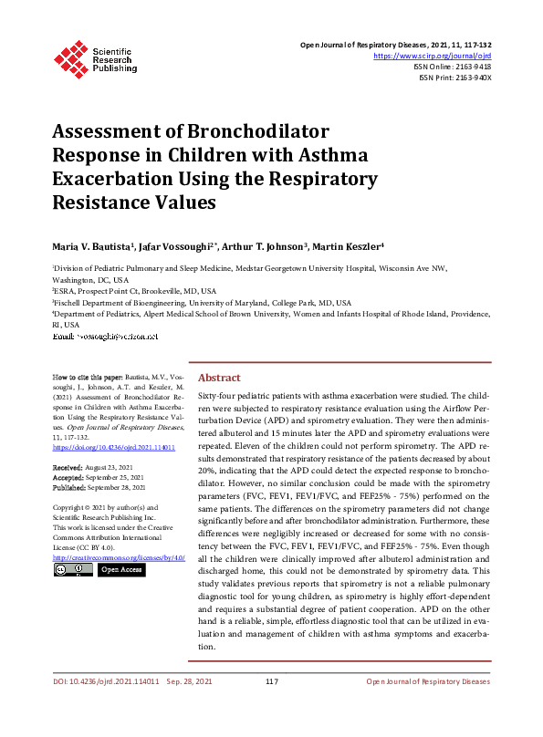 (PDF) Assessment of Bronchodilator Response in Children with Asthma ...