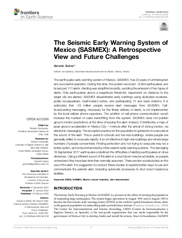 (PDF) The Seismic Early Warning System of Mexico (SASMEX): A ...