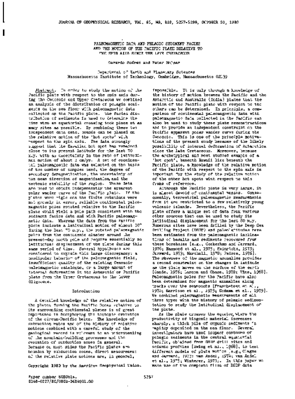 (PDF) Paleomagnetic data and pelagic sediment facies and the motion of ...