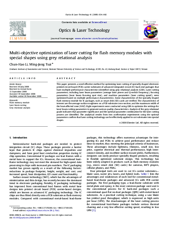 Pdf Multi Objective Optimization Of Laser Cutting Using Rov Based Taguchi Methodology