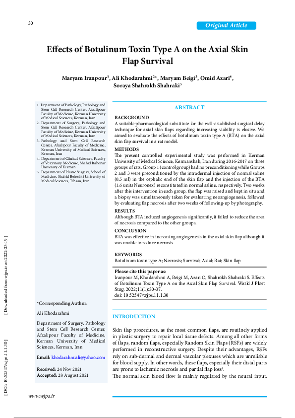 (PDF) Effects of Botulinum Toxin Type A on the Axial Skin Flap Survival