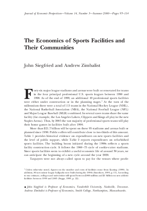 (PDF) The Economics of Sports Facilities and Their Communities