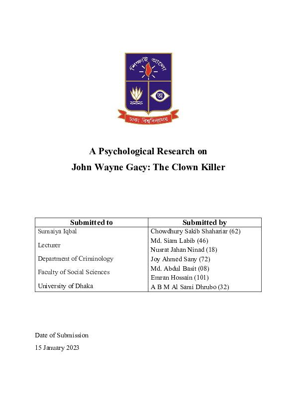(PDF) A Psychological Research on "John Wayne Gacy: The Clown Killer"