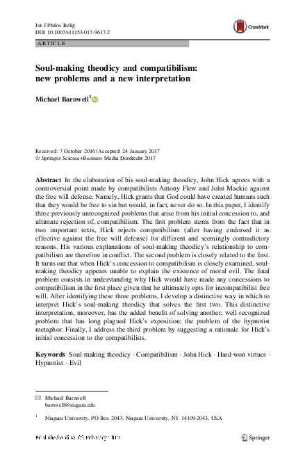 (PDF) Soul-making theodicy and compatibilism: new problems and a new ...