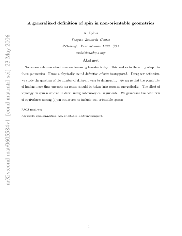 (PDF) A generalized definition of spin in non-orientable geometries
