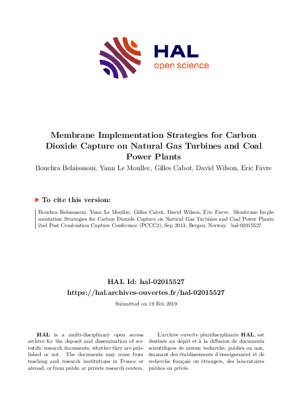 Pdf Membrane Implementation Strategies For Carbon Dioxide Capture On Natural Gas Turbines And