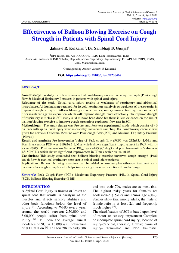 (PDF) Effectiveness of Balloon Blowing Exercise on Cough Strength in ...