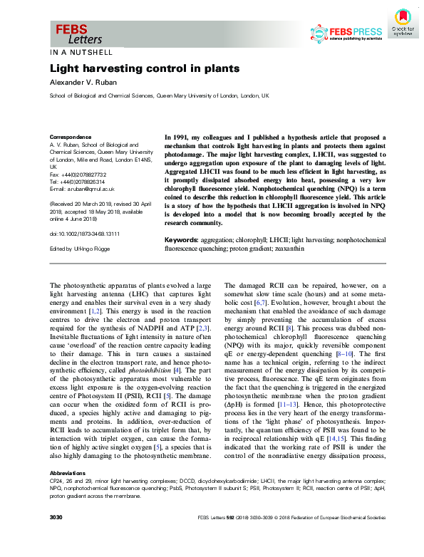 (PDF) Light harvesting control in plants
