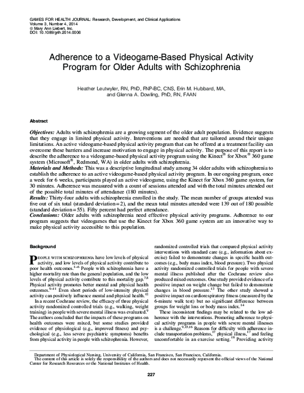 (PDF) Adherence to a Videogame-Based Physical Activity Program for Older Adults with Schizophrenia