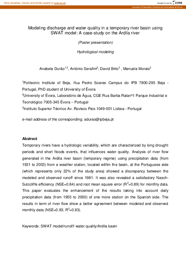 (PDF) Modeling discharge and water quality in a temporary river basin using SWAT model: A case ...