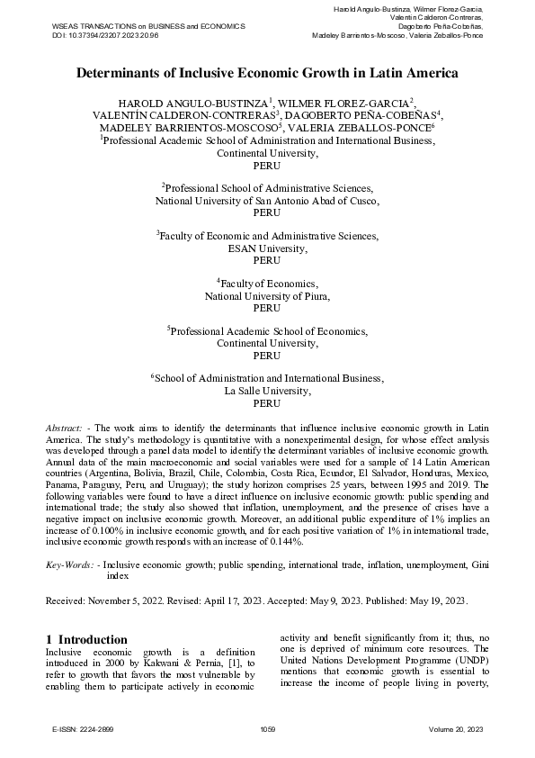 (PDF) Determinants of Inclusive Economic Growth in Latin America
