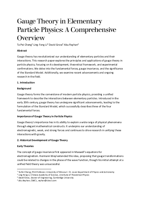 (PDF) Gauge Theory in Elementary Particle Physics: A Comprehensive Overview