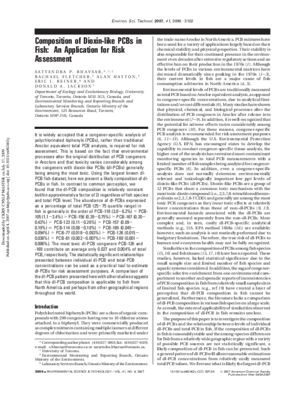 (PDF) Composition of Dioxin-like PCBs in Fish: An Application for Risk ...