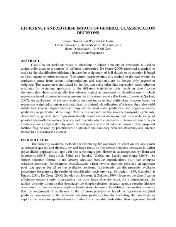 (PDF) Efficiency and adverse impact of general classification decisions