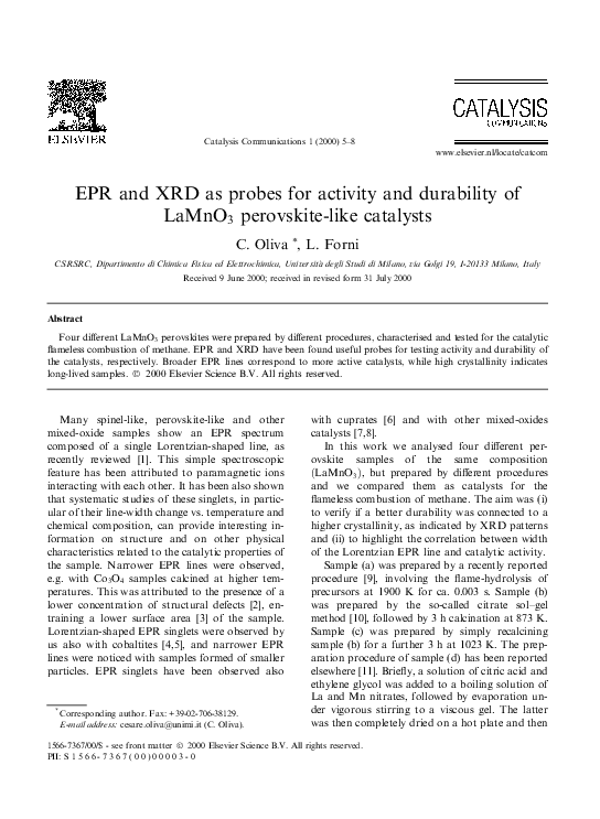 (PDF) EPR and XRD in LaMnO3 Catalysts' Analysis