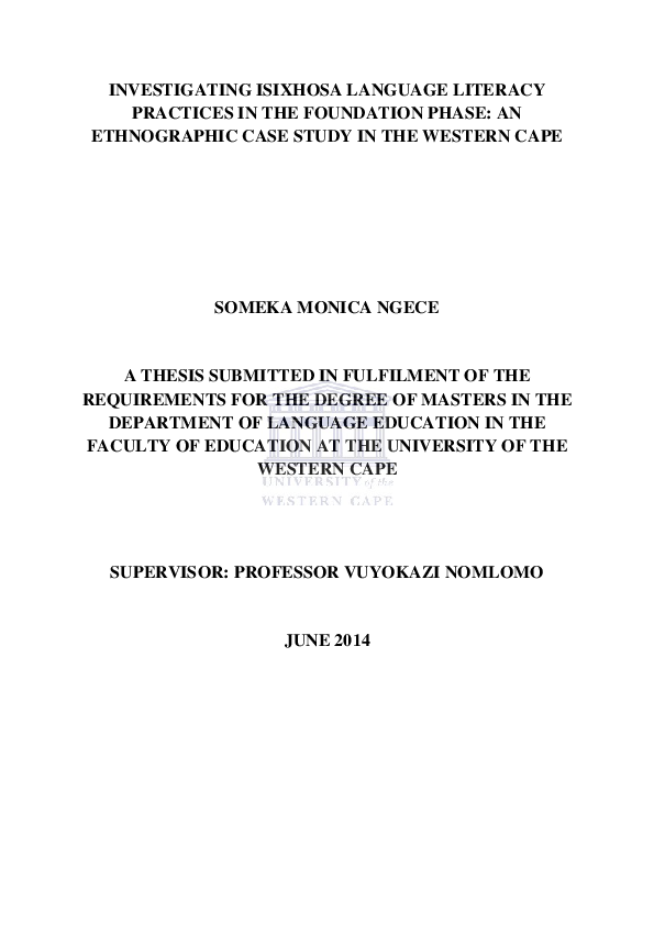 (PDF) Investigating isiXhosa language literacy Practices in the ...