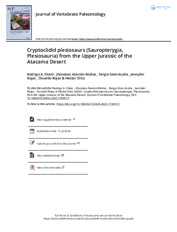 (PDF) Cryptoclidid plesiosaurs (Sauropterygia, Plesiosauria) from the ...