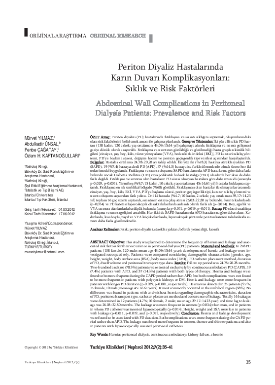 (PDF) Periton Diyaliz Hastalarında Karın Duvarı Komplikasyonları ...