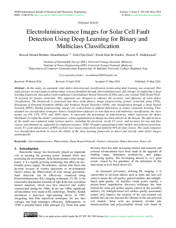 (PDF) Electroluminescence Images for Solar Cell Fault Detection Using Deep Learning for Binary ...