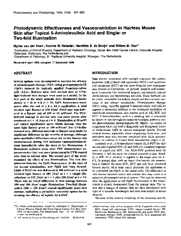 (PDF) Photodynamic Effectiveness and Vasoconstriction in Hairless Mouse ...