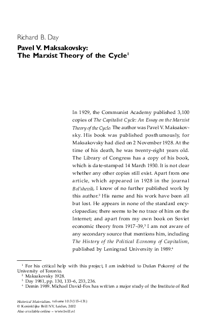 (PDF) Pavel V. Maksakovsky: The Marxist Theory of the Cycle