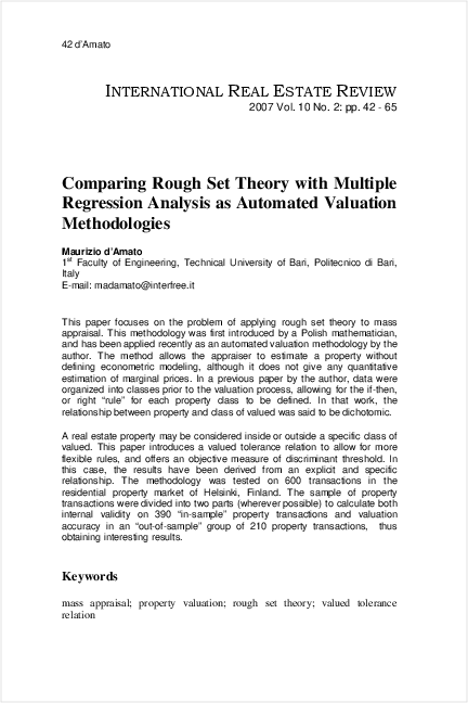 (PDF) Comparing Rough Set Theory with Multiple Regression Analysis as Automated Valuation ...