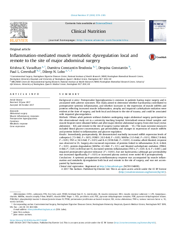 (PDF) Inflammation-mediated muscle metabolic dysregulation local and ...