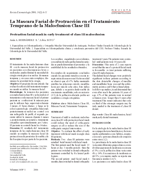 (PDF) La Mascara Facial de Protracción en el Tratamiento Temprano de la ...