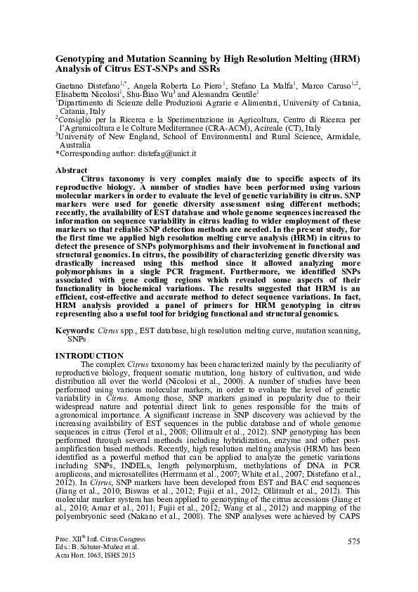 (PDF) Genotyping and Mutation Scanning by High Resolution Melting (HRM) Analysis of Citrus Est ...