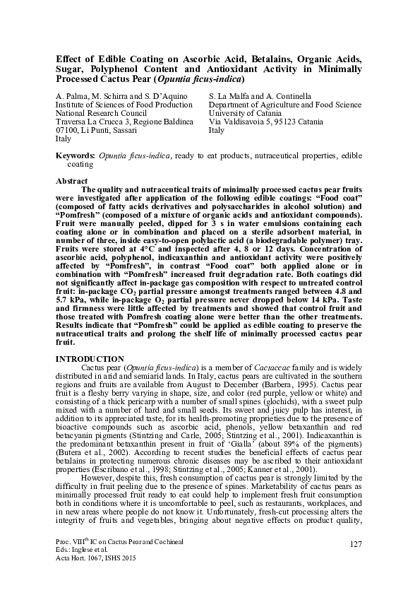 (PDF) Effect of Edible Coating on Ascorbic Acid, Betalains, Organic ...