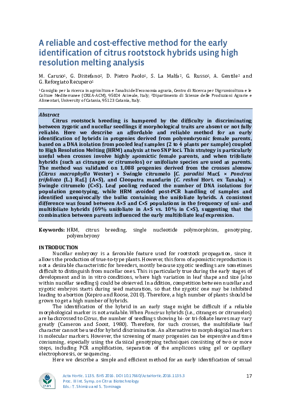 (PDF) A reliable and cost-effective method for the early identification of citrus rootstock ...