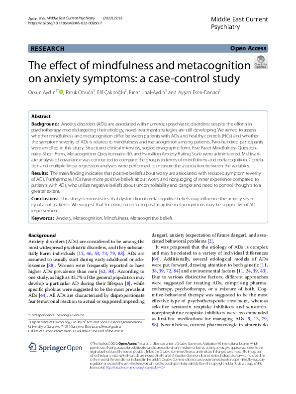 (PDF) The effect of mindfulness and metacognition on anxiety symptoms ...