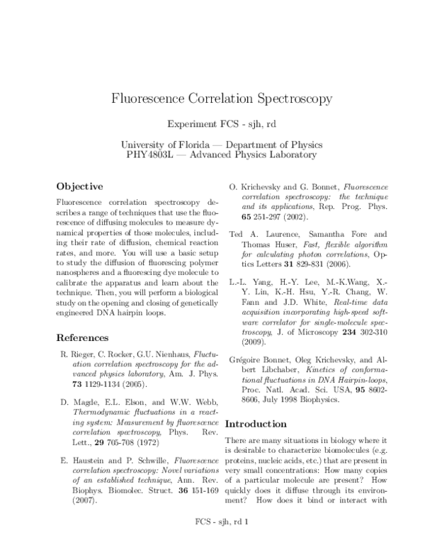 Pdf Fluorescence Correlation Spectroscopy