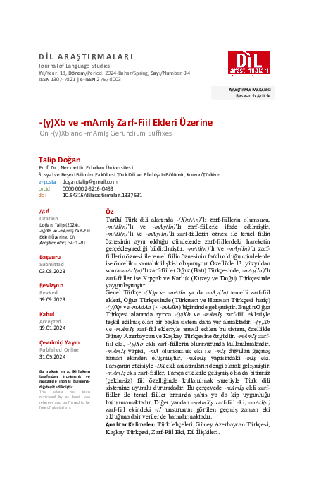 (PDF) -(y)Xb ve -mAmIş Zarf-Fiil Ekleri Üzerine (On -(y)Xb and -mAmIş Gerundium Suffixes)