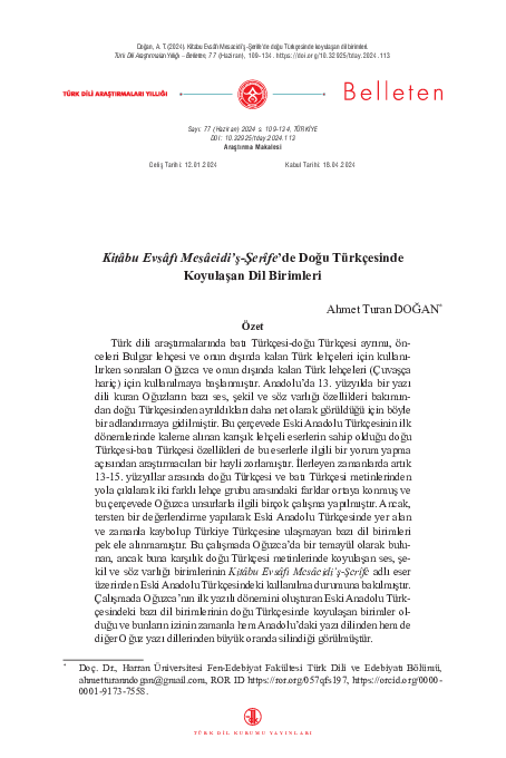 (PDF) Kitâbu Evsâfı Mesâcidi'ş-Şerîfe'de Doğu Türkçesinde Koyulaşan Dil ...