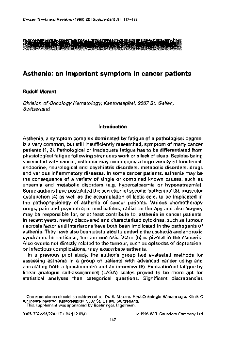 (PDF) Asthenia: an important symptom in cancer patients