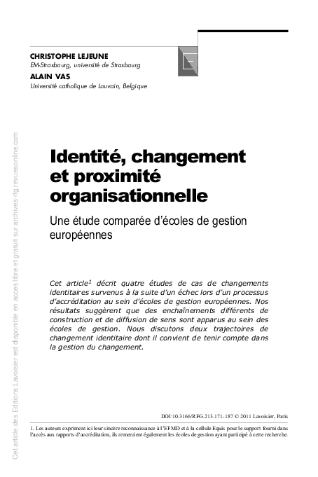 (PDF) Identité, changement et proximité organisationnelle. Une étude ...