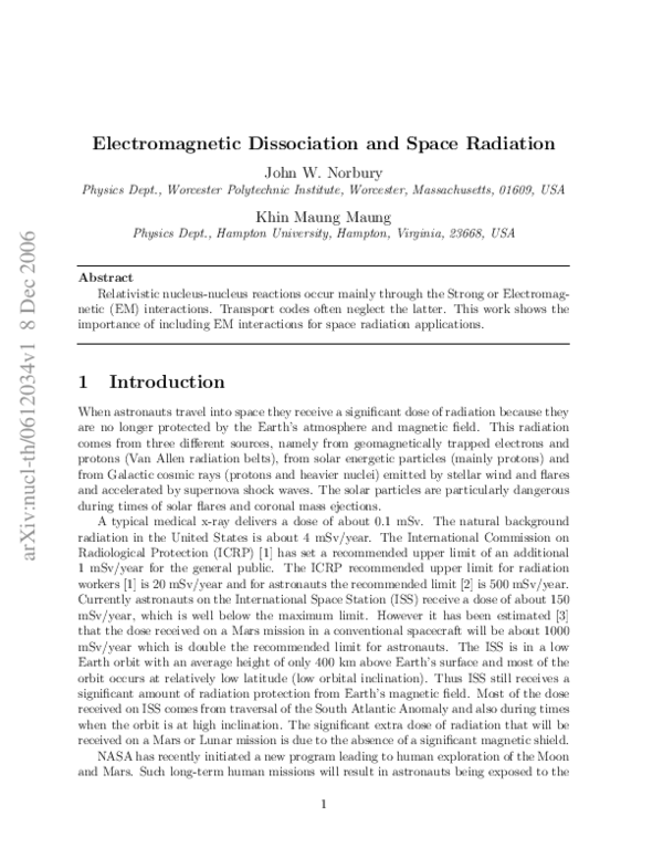 (PDF) Electromagnetic dissociation and space radiation