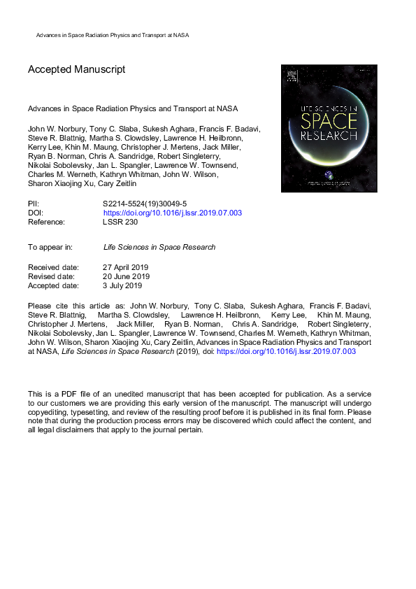 (PDF) Advances in space radiation physics and transport at NASA