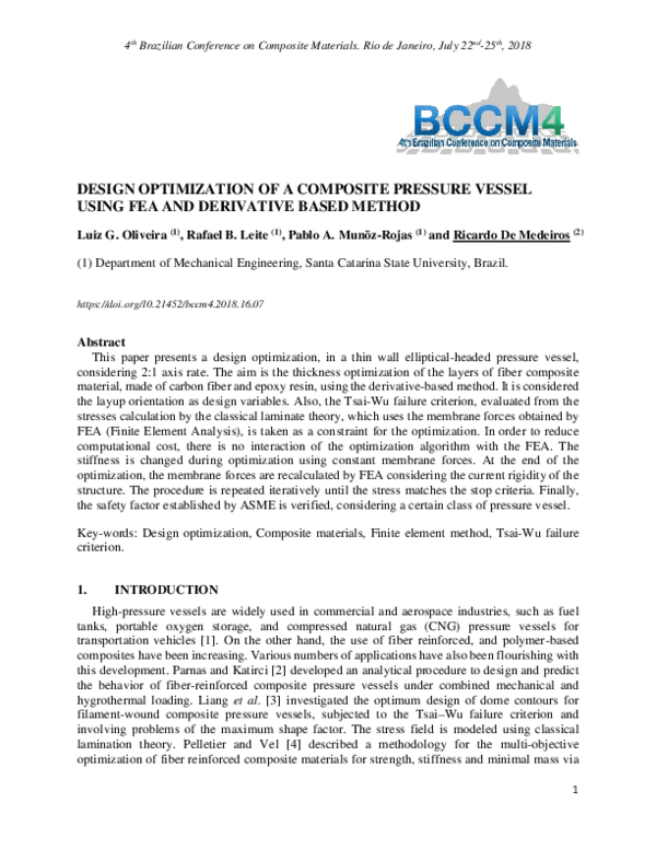 (PDF) Design optimization of a composite pressure vessel using FEA and derivative based method
