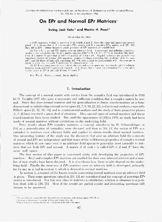 (PDF) On EPr and normal Epr matrices