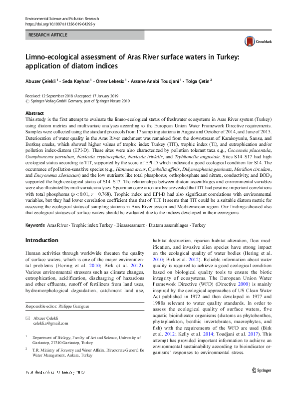 (PDF) Limno-ecological assessment of Aras River surface waters in ...