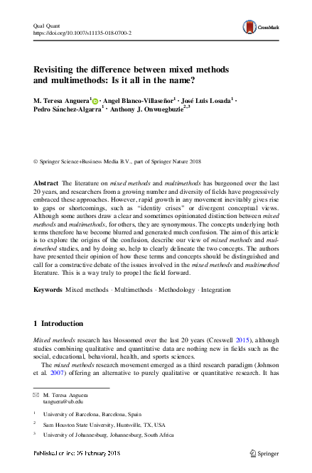 (PDF) Revisiting the difference between mixed methods and multimethods ...