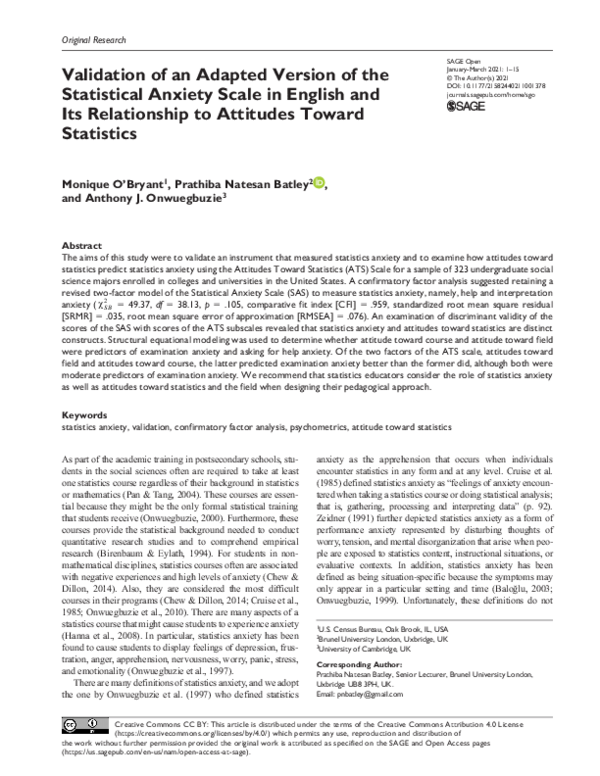(PDF) Validation of an Adapted Version of the Statistical Anxiety Scale ...