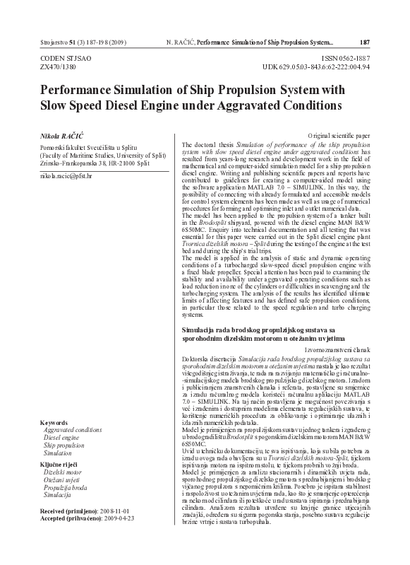 (PDF) Performance Simulation of Ship Propulsion System with Slow Speed ...