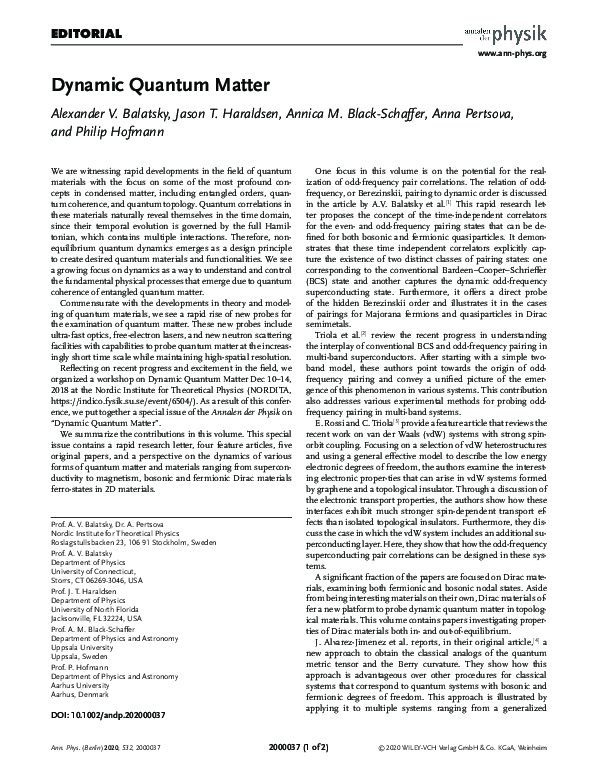(PDF) Dynamic Quantum Matter