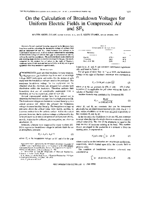 (PDF) On the calculation of breakdown voltages for uniform electric ...